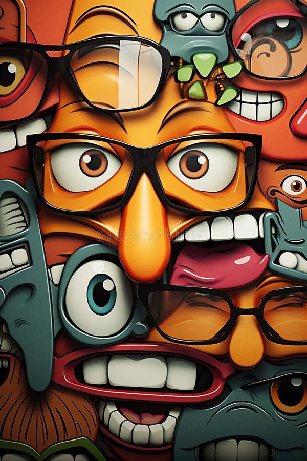 Doodle Art Design of a Funny Faces with Glasses. Ai Generative Stock ...