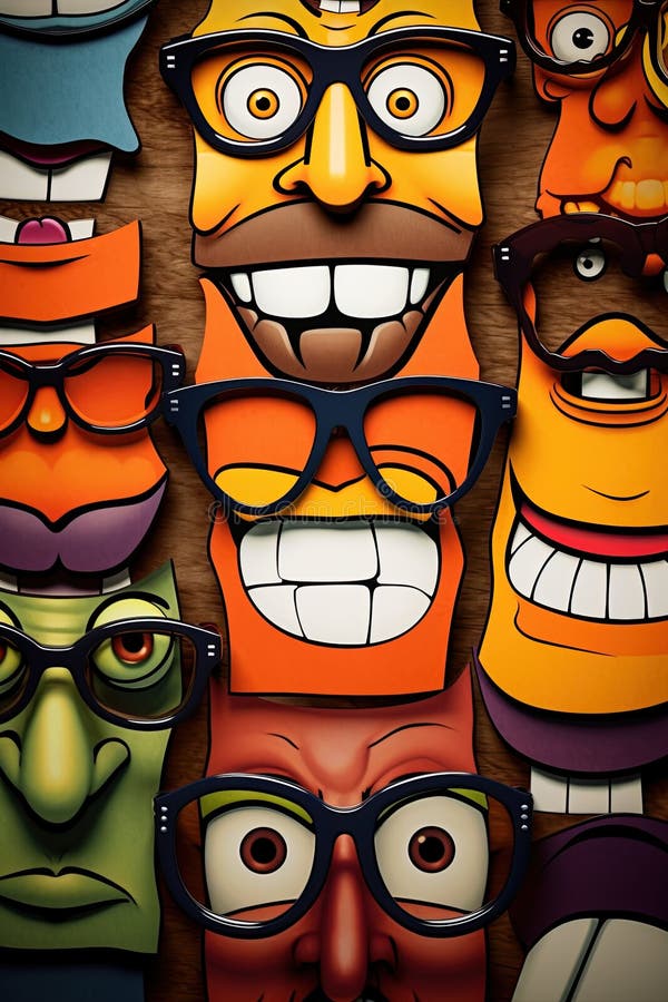 Doodle Art Design of a Funny Faces with Glasses. Ai Generative Stock ...