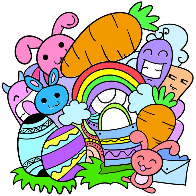 Doodle Art of Easter Theme Style Stock Vector - Illustration of ...