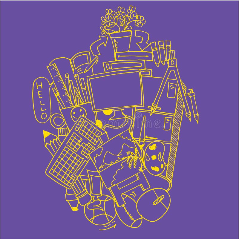 Doodle Art Education on Purple Backgrounds Stock Vector - Illustration ...