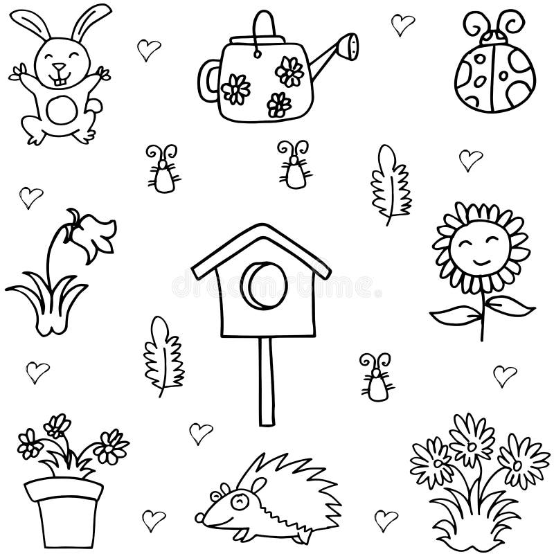 Doodle Art of Spring Collection Stock Vector - Illustration of grow ...