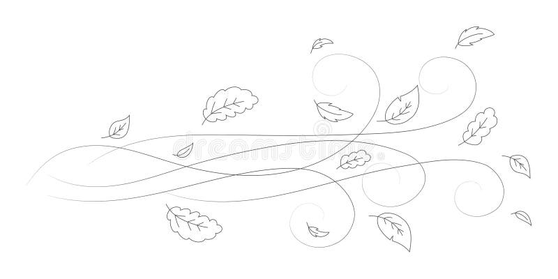 Doodle Autumn Leaves Flying in the Wind. Falling Season Outline ...