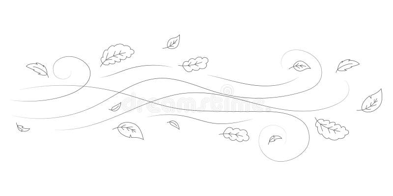Doodle Autumn Leaves Flying in the Wind. Falling Season Outline ...