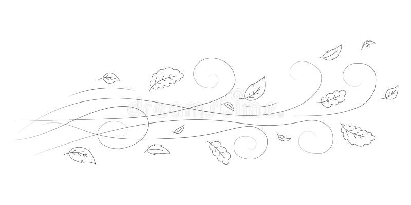 Doodle Autumn Leaves Flying in the Wind. Falling Season Outline ...