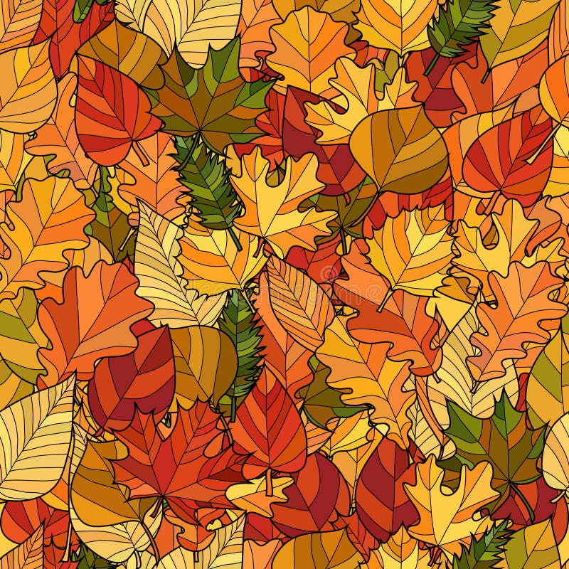 Doodle Autumn Leaves Seamless Pattern Stock Illustration - Illustration ...