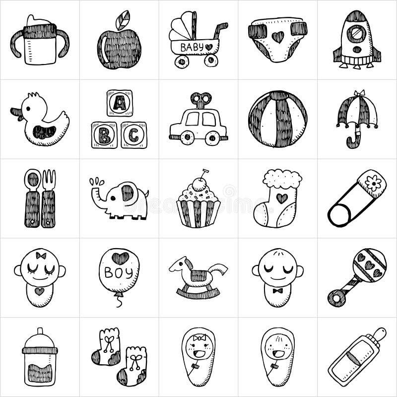 Doodle baby icon sets stock vector. Illustration of duck - 40946189
