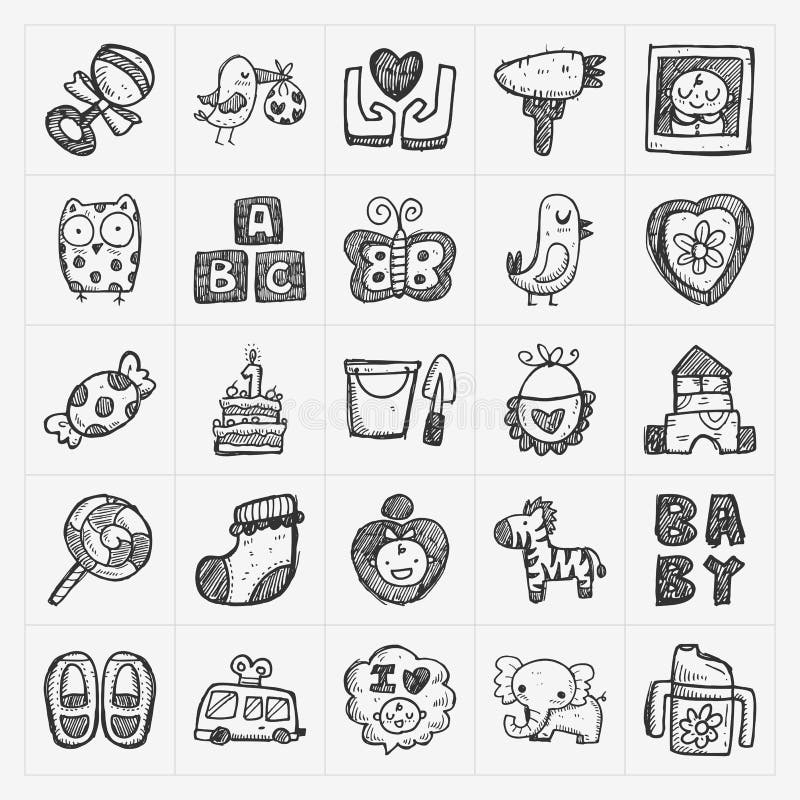 Doodle baby icon sets stock vector. Illustration of black - 40946189