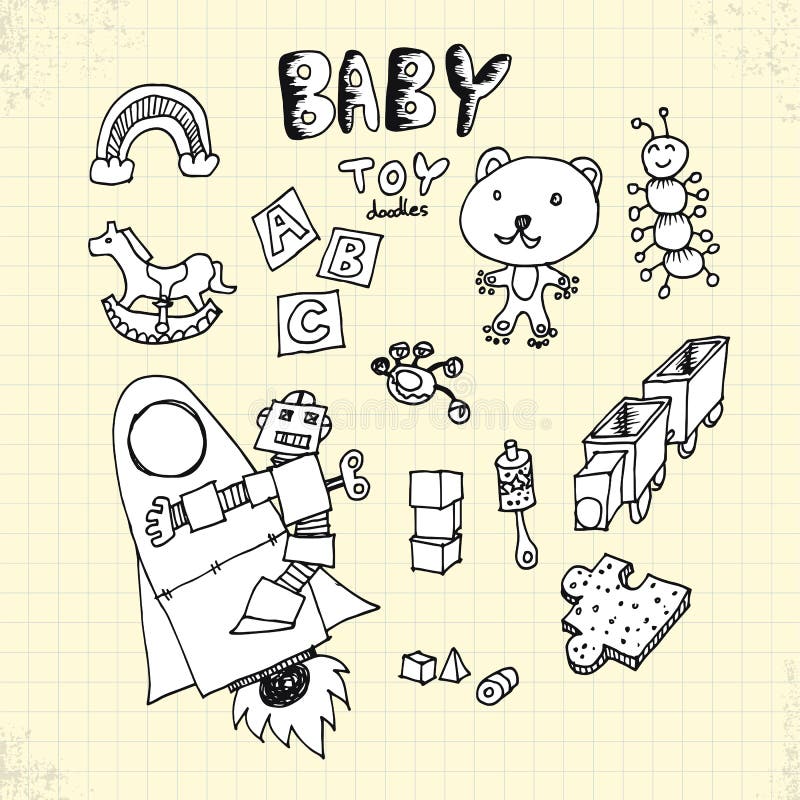 Doodle toy icons stock vector. Illustration of robot - 37986909
