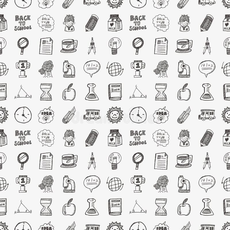 Back To School Black and White Vector Seamless Pattern. Educational ...