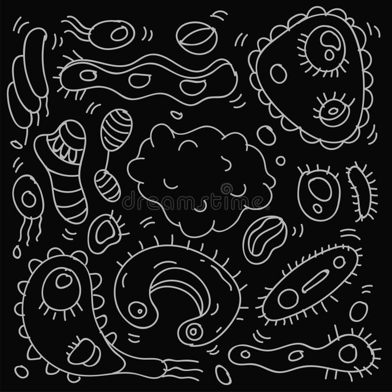 Doodle Bacteria and Virus Theme Doodle Collection in Black Isolated ...