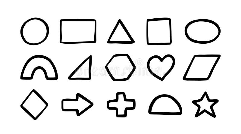 Doodle Basic Geometric Shapes Set. Hand Drawn Math Figure Icons ...