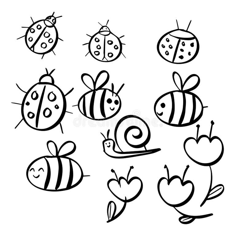 Doodle bee set for kids stock vector. Illustration of isolated - 369608505
