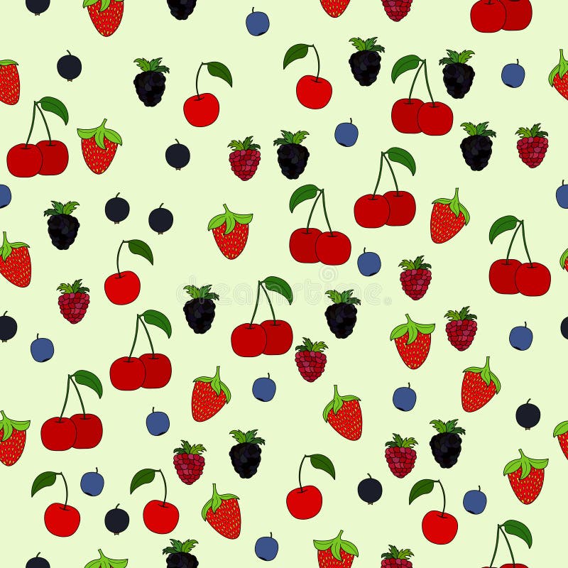 Doodle Berry Seamless Pattern Stock Illustration - Illustration of ...