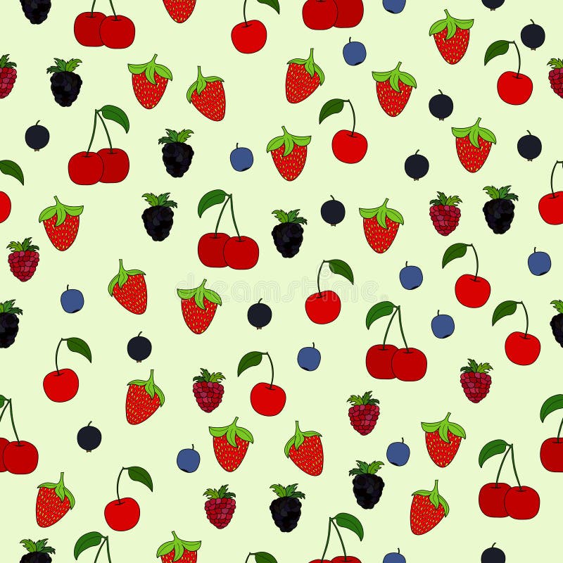 Doodle Berry Seamless Pattern Stock Illustration - Illustration of ...