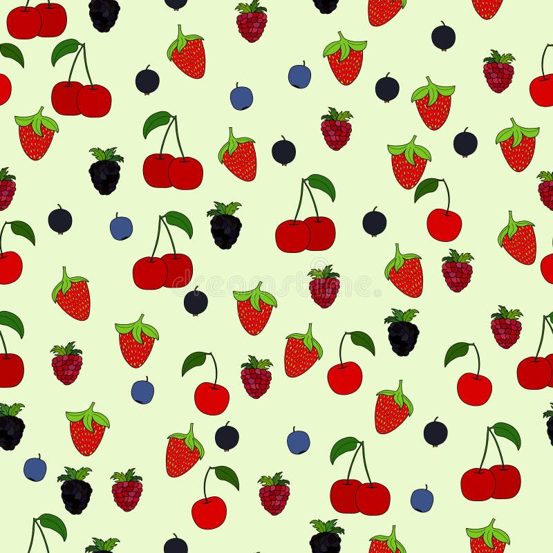 Doodle Berry Seamless Pattern Stock Illustration - Illustration of ...