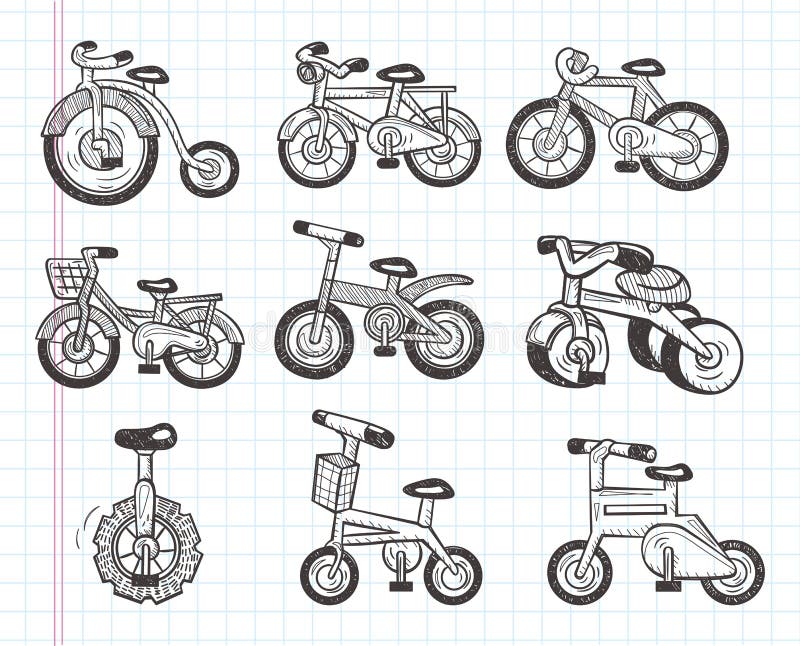 Doodle bicycle icons stock vector. Illustration of doodle - 32452080