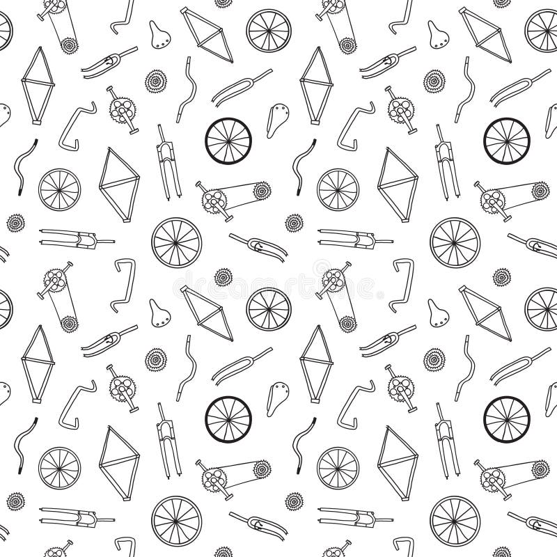Doodle Bicycle Parts Seamless Pattern Stock Vector - Illustration of ...
