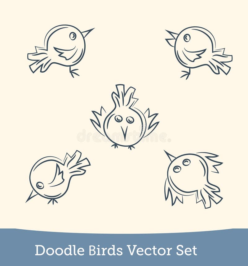 Doodle Bird Set Isolated on White Background. Vector Stock Vector ...