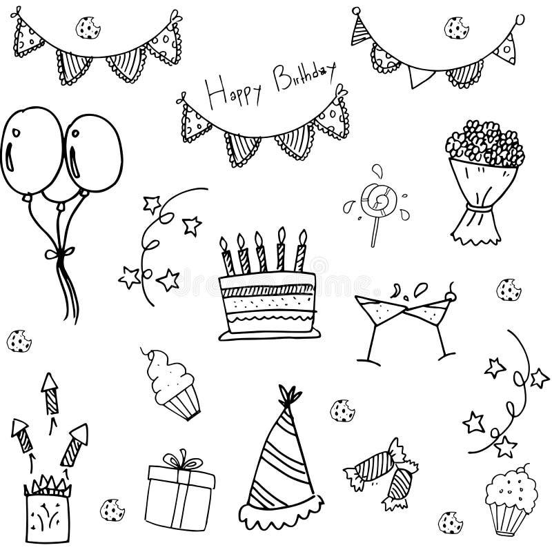 Doodle of Birthday Party Hand Draw Stock Vector - Illustration of ...