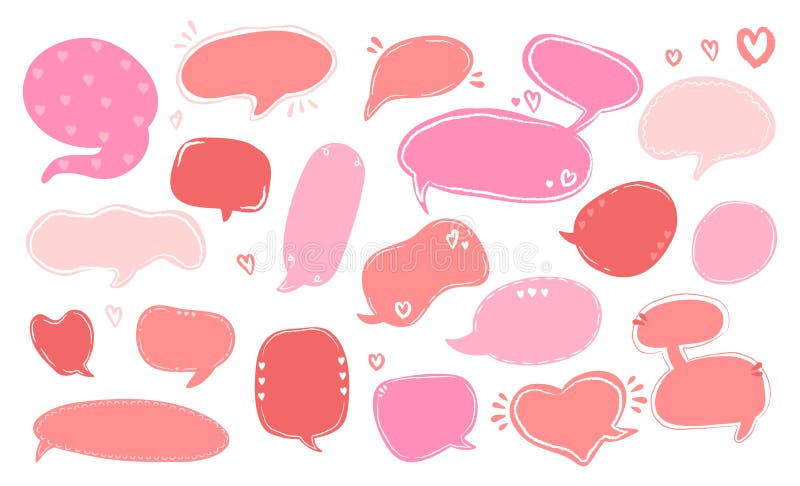 Doodle Blank Empty Pink and Red Speech Bubbles, Social Media Dialogue ...