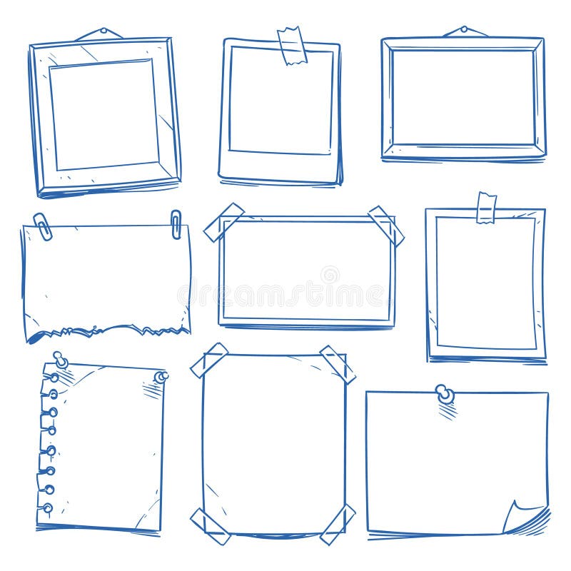 Doodle Blank Memo, Notepaper. Hand Drawn School Notice and Photo Frames ...