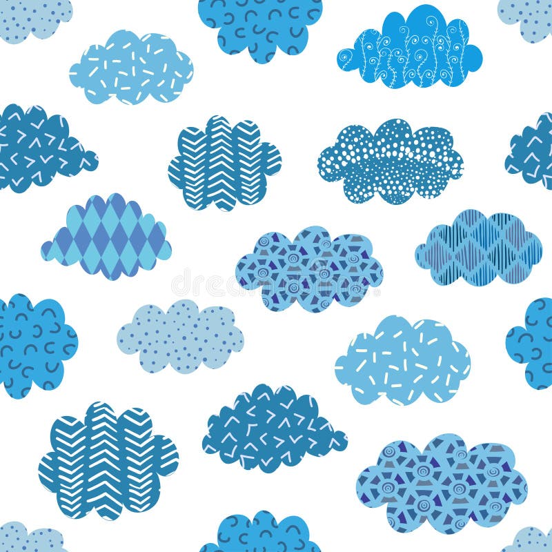 Doodle Blue Clouds Seamless Pattern. Stock Vector - Illustration of ...