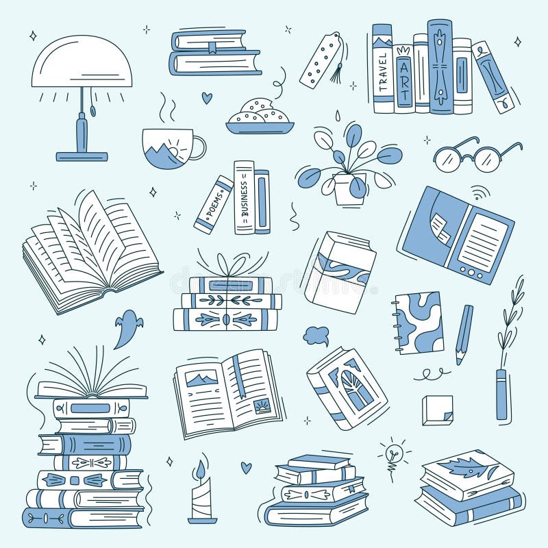 Doodle Book Collection. Educational Vector Illustration, Books Set Icon ...