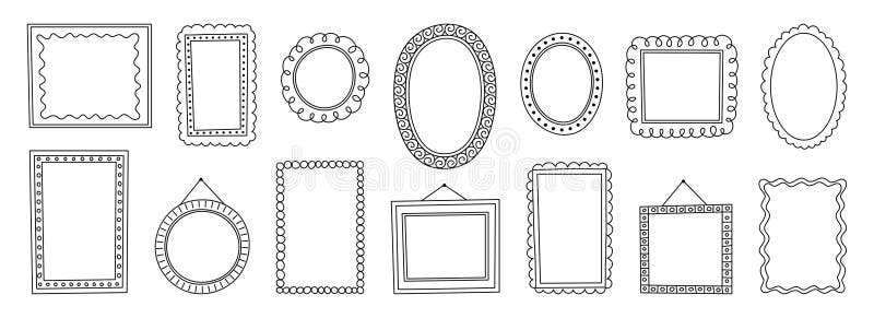 Doodle Border Frames. Empty Frames Illustrations. Set of Hand Drawn ...