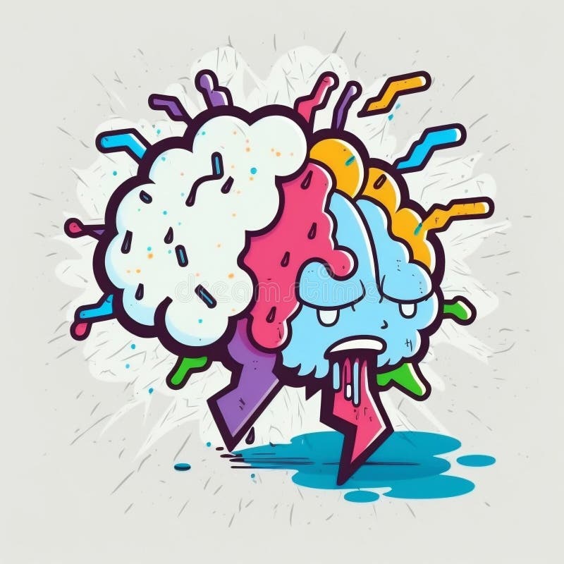 Doodle Brain Cartoon Style, Illustrator, Generative AI Stock ...