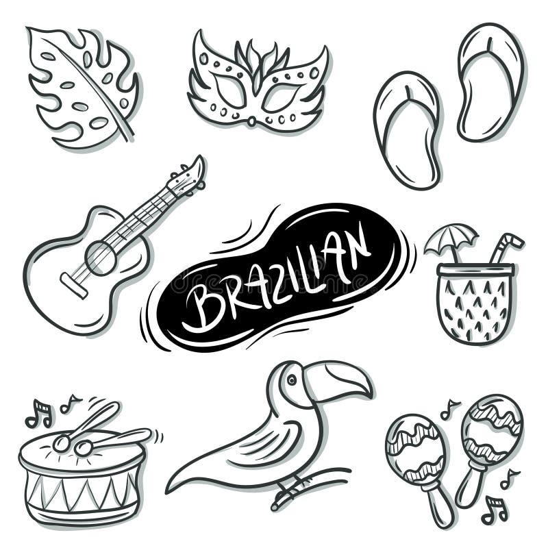 Doodle Brazilian Carnival Vector Set Elements Stock Vector ...