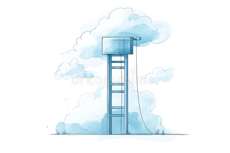 Doodle of a Bungee Jump Cord Stretching from a High Platform, Simple ...