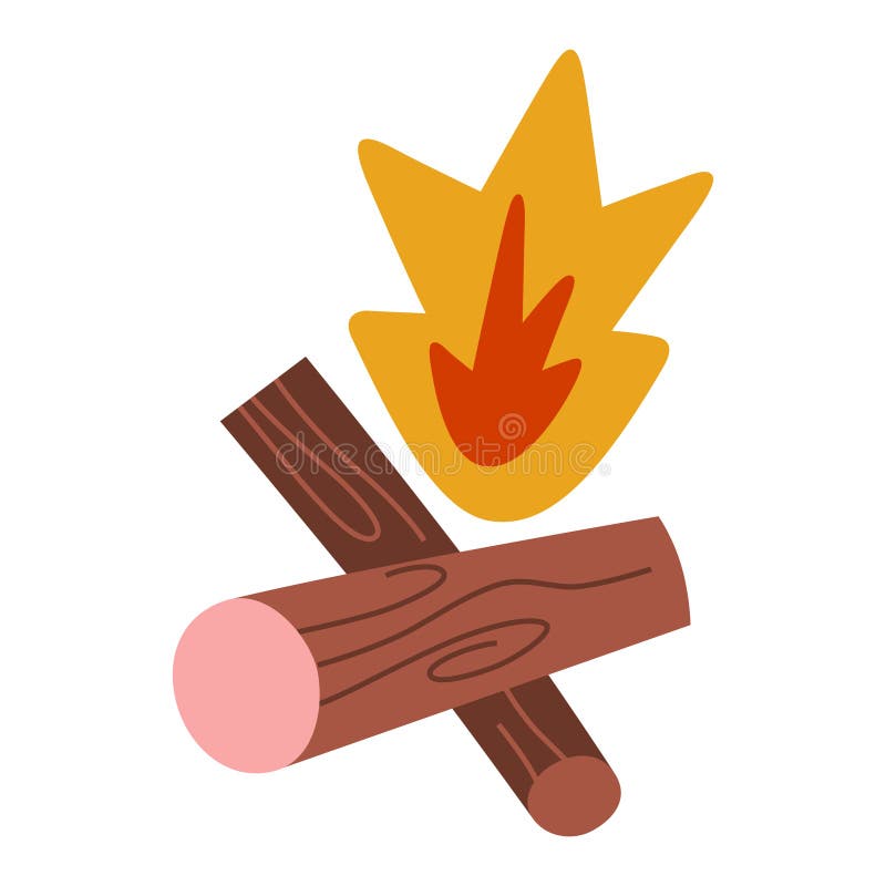 Doodle Bonfire, Open Fire with Wooden Logs, Isolated Vector ...