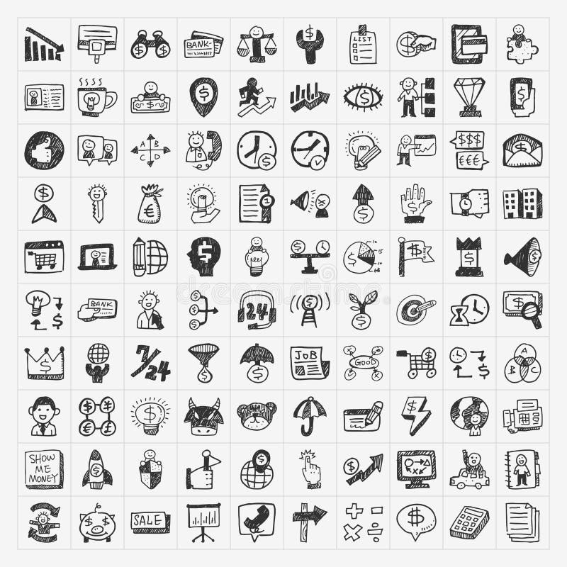 100 doodle web icons set stock vector. Illustration of design - 31505219