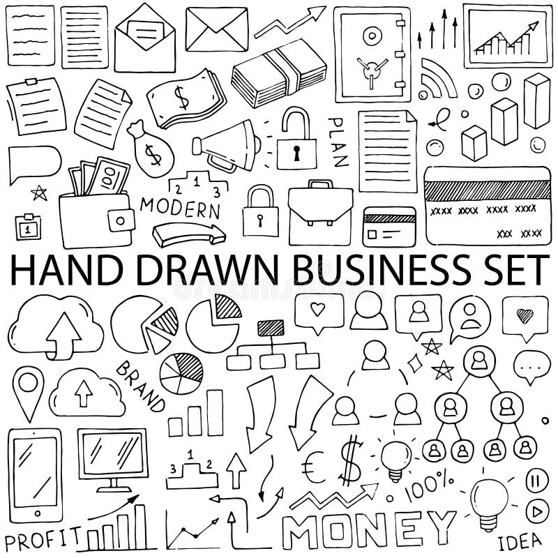 Doodle Business Icons and Words. Hand Drawn Vector Work. Stock Vector ...