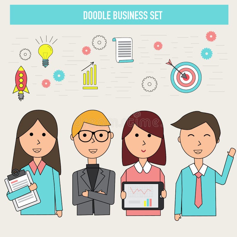 Set of Doodle Business Management Infographics Sketched Elements Stock ...