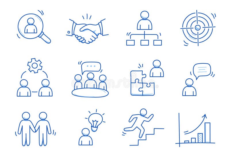 Office Work Doodle Set. Office Computer, Work Desk, Notebook Doodle ...