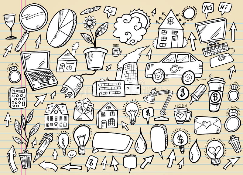 Doodle Business and Technology Set Stock Vector - Illustration of plant ...