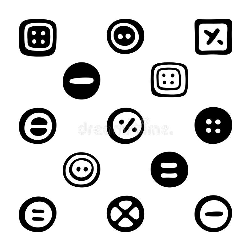 Doodle Buttons. Black and White Icon Set. Black and White Icons. Hand ...