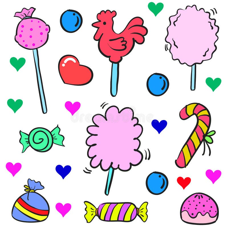 Colorful Candy Various Doodle Style Stock Vector - Illustration of ...