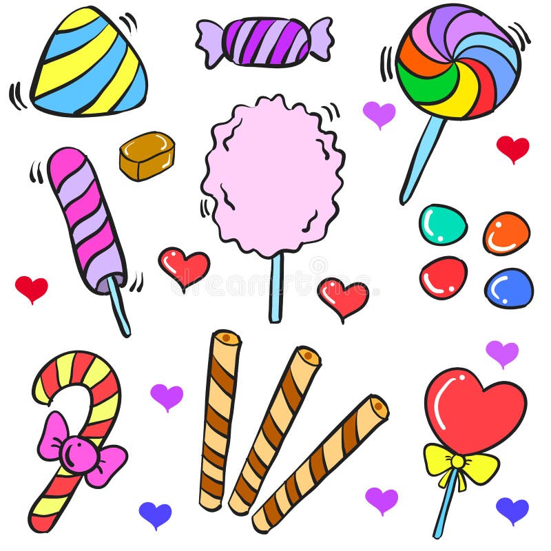 Colorful Candy Various Doodle Style Stock Vector - Illustration of ...