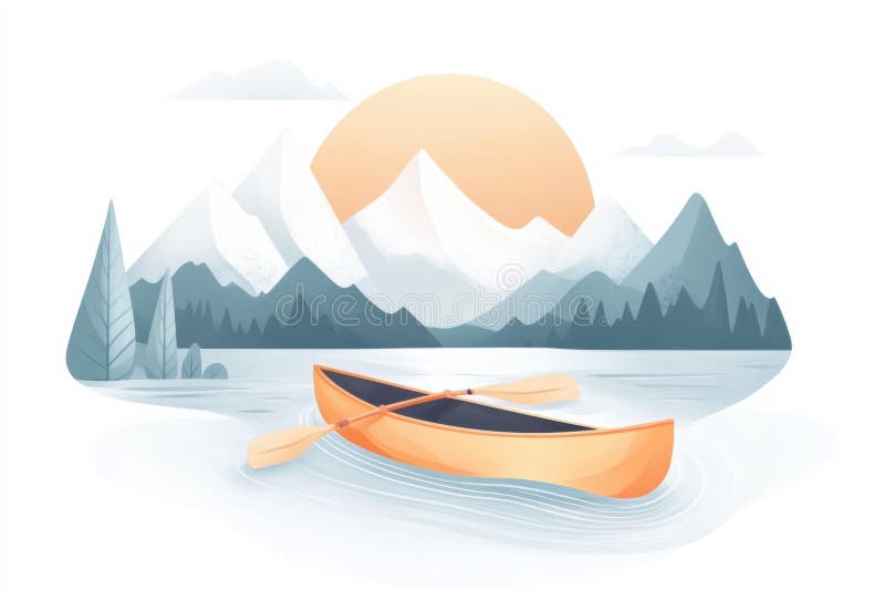 Doodle of a Canoe Gliding through Gentle Rapids with a Scenic Backdrop ...