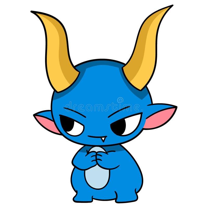 Green Colored Devil Acting Thinking about Evil Strategy Stock Vector ...