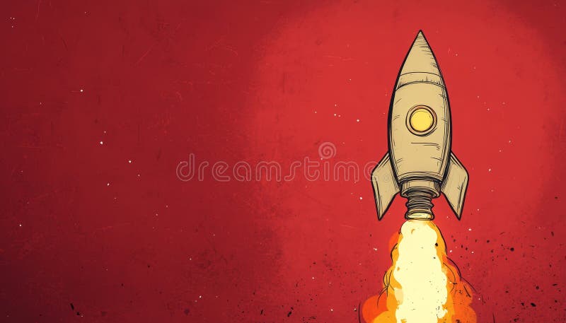 Doodle Cartoon Rocket with Light Bulb Flying in Space Creative ...