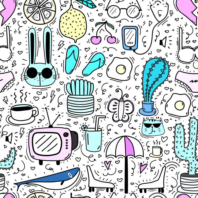 Doodle Cartoon Seamless Pattern Background for Kid. Stock Vector ...