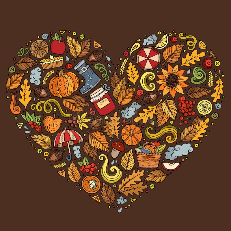 Doodle Cartoon Set of Autumn Objects, Symbols and Items Stock Vector ...