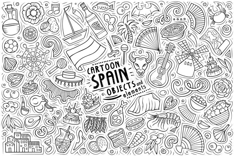 Doodle Cartoon Set of Spain Objects and Symbols Stock Vector ...