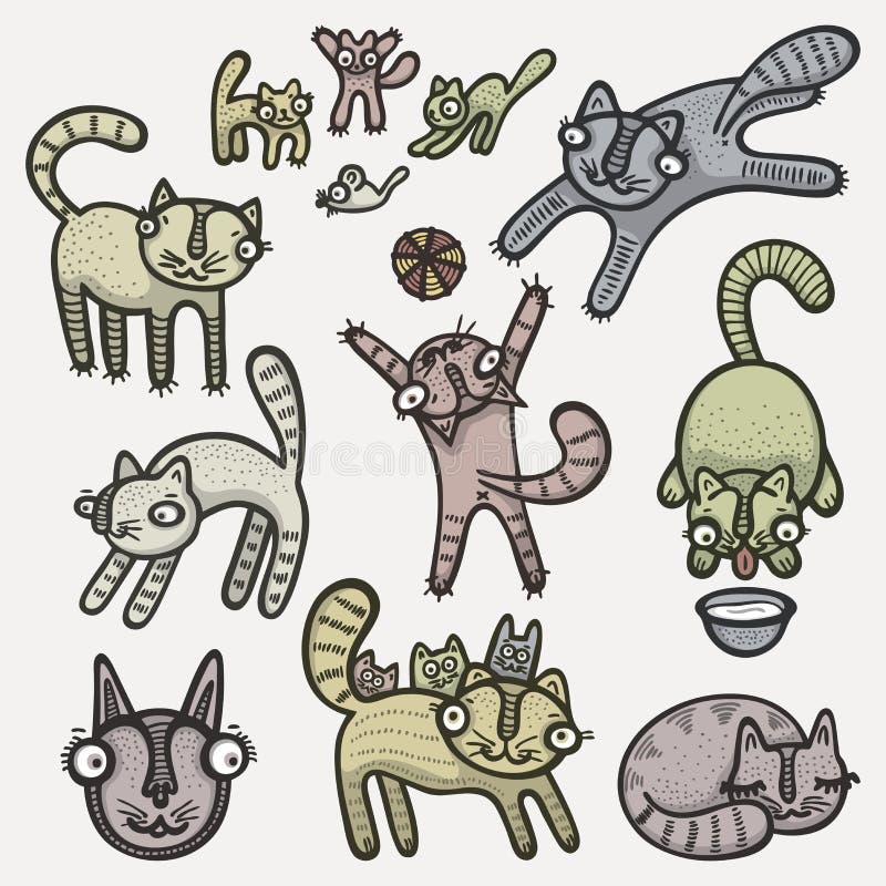 Doodle cat set stock vector. Illustration of animal, playful - 14125688