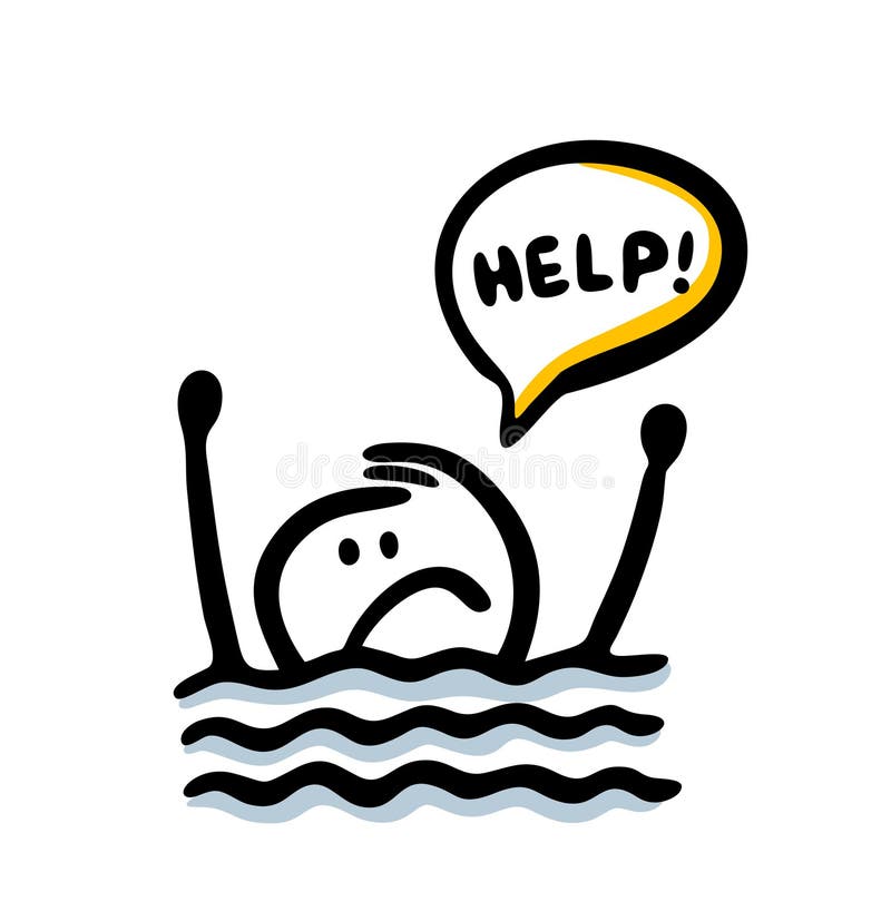Doodle Character Sinking in the Water and Crying Help. Stock Vector ...