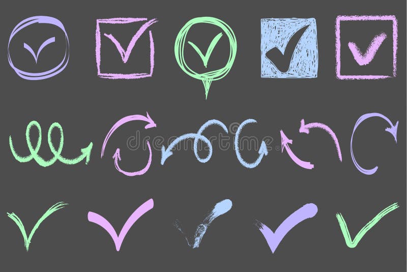 Doodle Check Mark, Checkmarks, Crosses Hand Drawn. Stock Vector ...