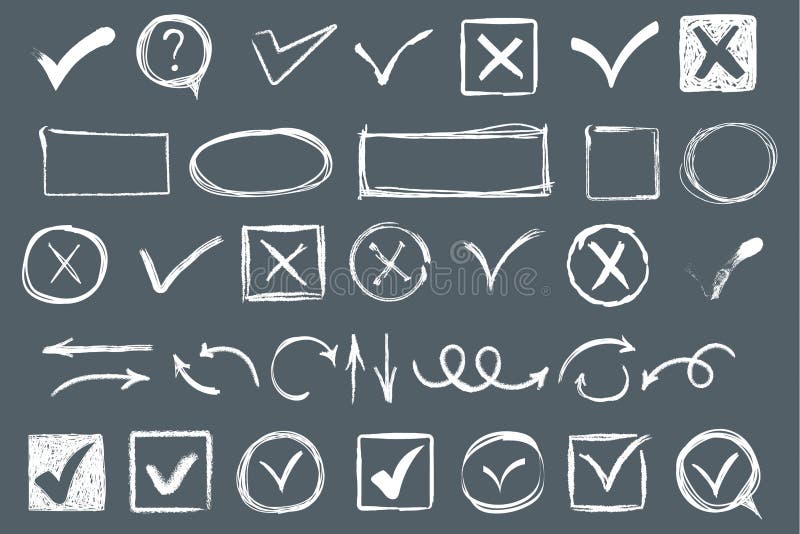 Doodle Check Mark, Checkmarks, Crosses Hand Drawn. Stock Vector ...